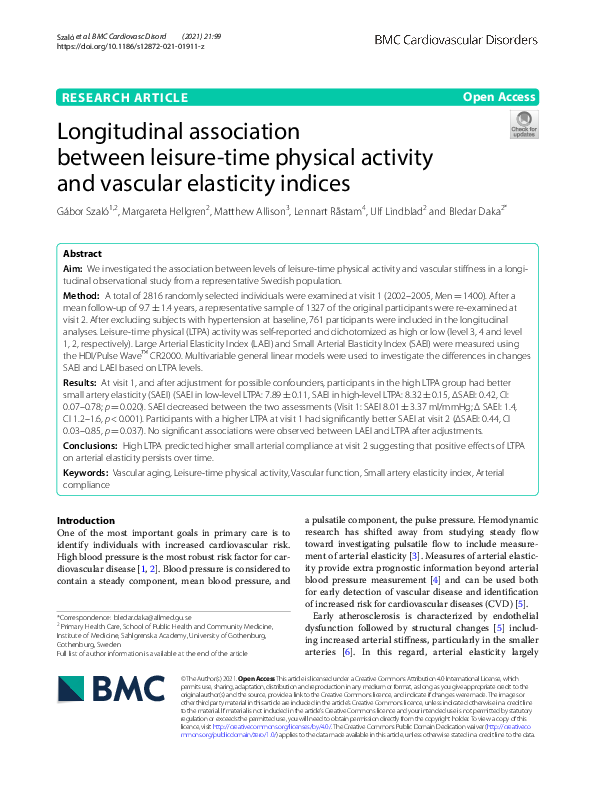 (PDF) Longitudinal association between leisure-time physical activity and vascular elasticity ...