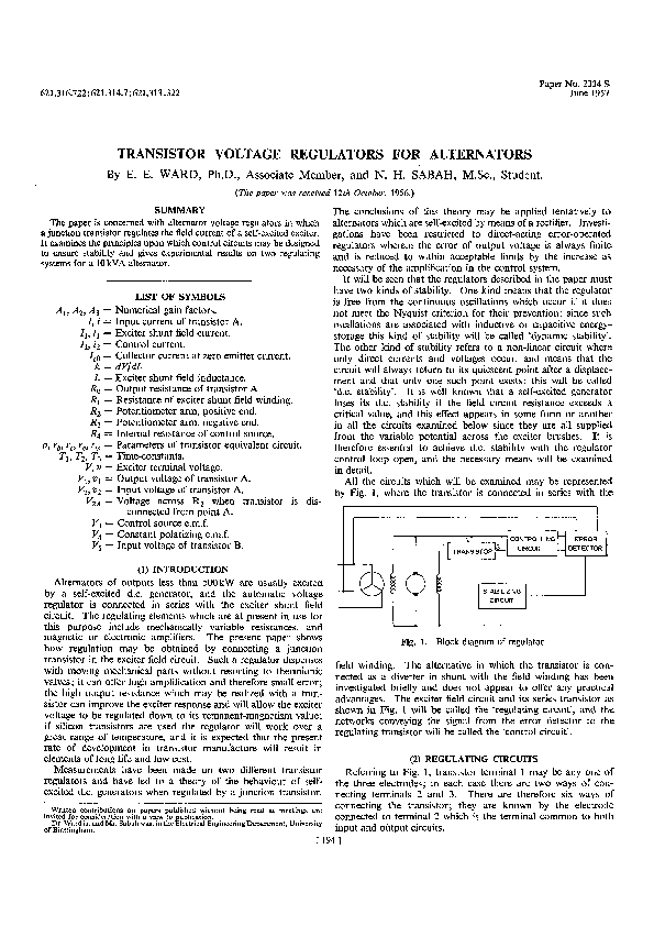 (PDF) Transistor voltage regulators for alternators