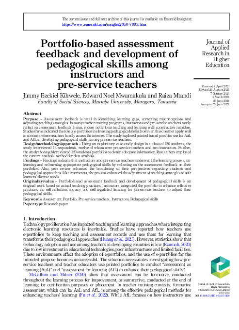 (PDF) Portfolio-based assessment feedback and development of pedagogical skills among ...