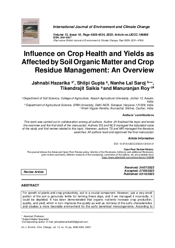 (PDF) Influence on Crop Health and Yields as Affected by Soil Organic Matter and Crop Residue ...