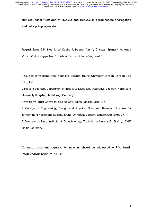 (PDF) Distinct Roles of H2A.Z.1 and H2A.Z.2 in Cell Cycle