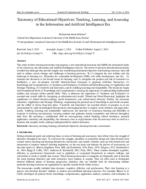 (PDF) Taxonomy of Educational Objectives: Teaching, Learning, and Assessing in the Information ...