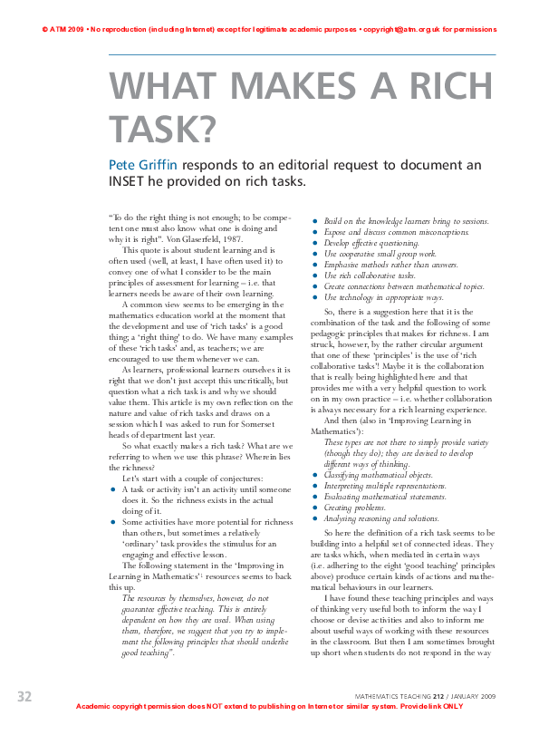 (PDF) What Makes a Rich Task?