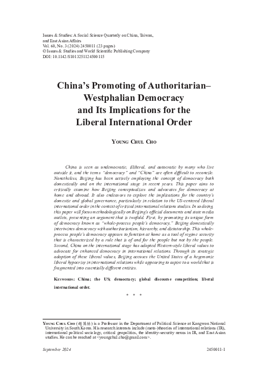 (PDF) China’s Promoting of Authoritarian–Westphalian Democracy and Its ...