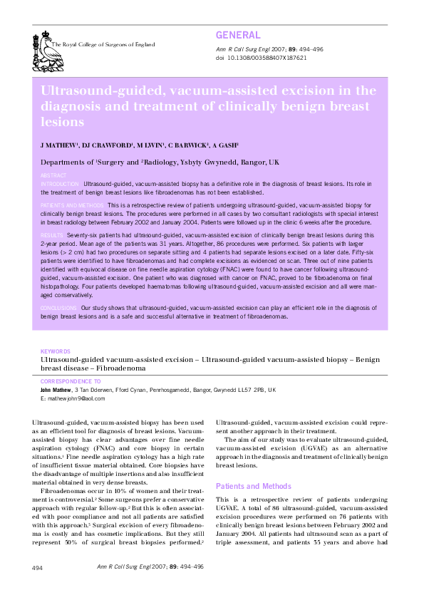 (PDF) Ultrasound-Guided, Vacuum-Assisted Excision in the Diagnosis and ...