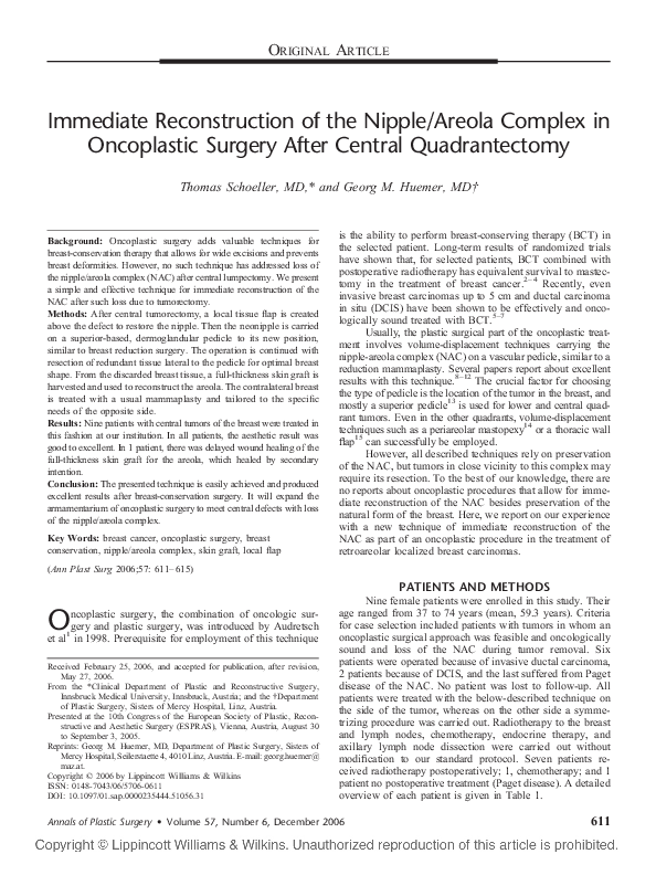 (PDF) Immediate Reconstruction of the Nipple/Areola Complex in ...