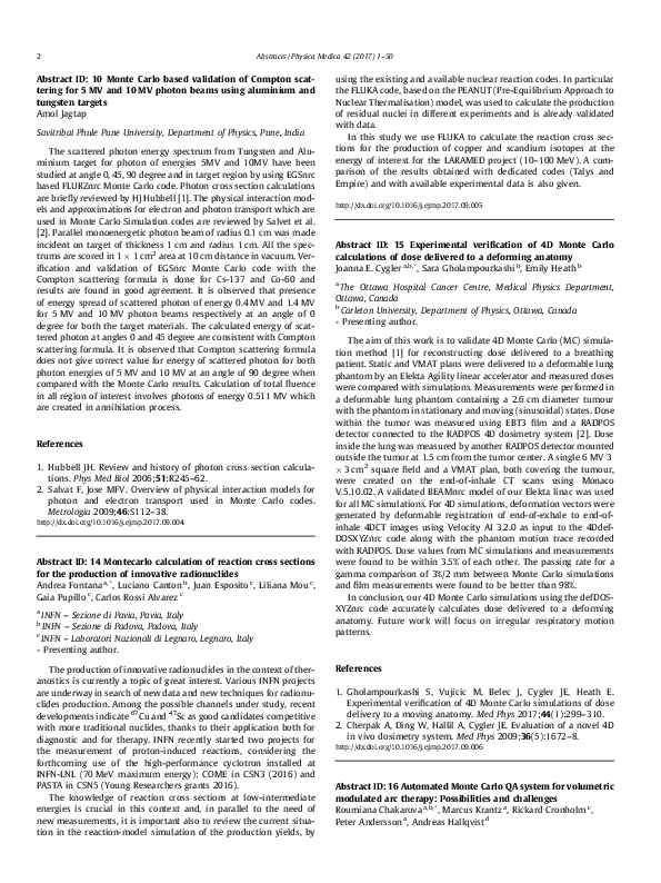 Pdf Abstract Id 15 Experimental Verification Of 4d Monte Carlo Calculations Of Dose Delivered