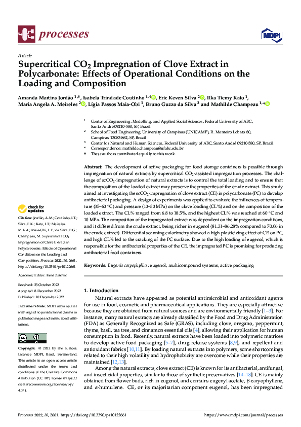 (PDF) Supercritical CO2 Impregnation of Clove Extract in Polycarbonate ...