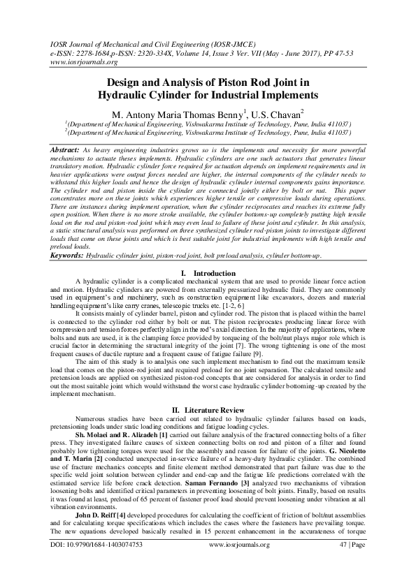 (PDF) Design and Analysis of Piston Rod Joint in Hydraulic Cylinder for ...
