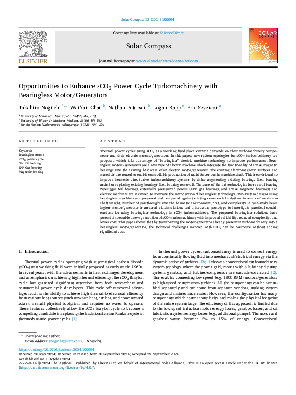 (PDF) Opportunities to Enhance sCO2 Power Cycle Turbomachinery with Bearingless Motor/Generators