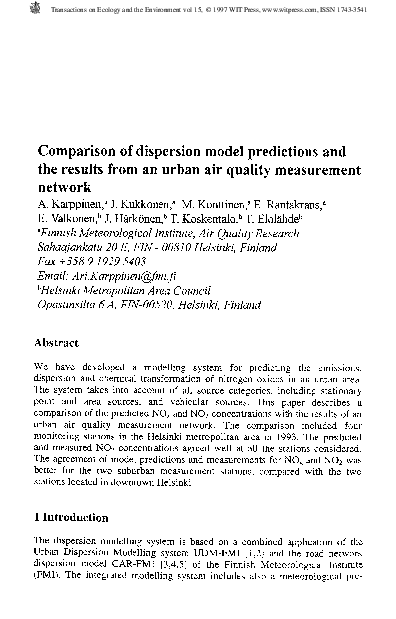 (PDF) Comparison of dispersion model predictions and the results from ...