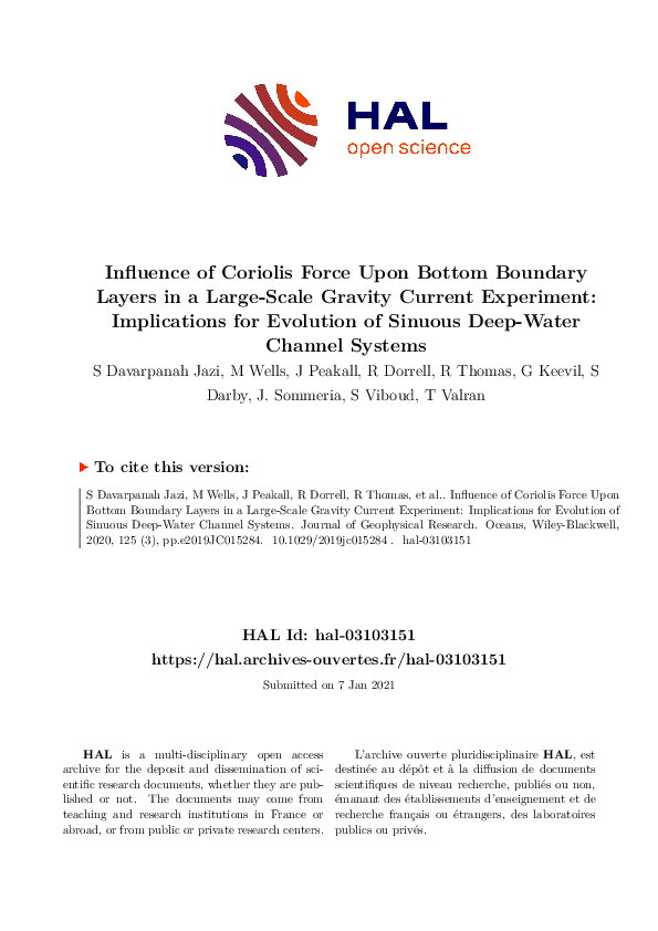 (PDF) Influence of Coriolis Force Upon Bottom Boundary Layers in a ...