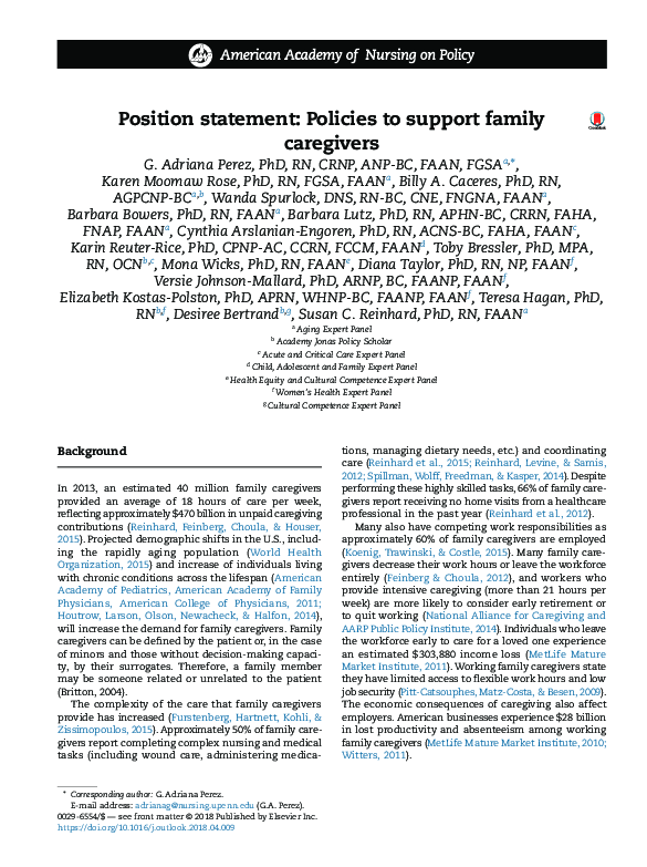 (PDF) Position statement: Policies to support family caregivers