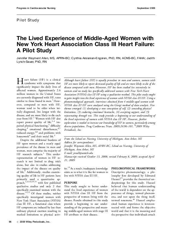 (PDF) The Lived Experience of Middle‐Aged Women with New York Heart ...