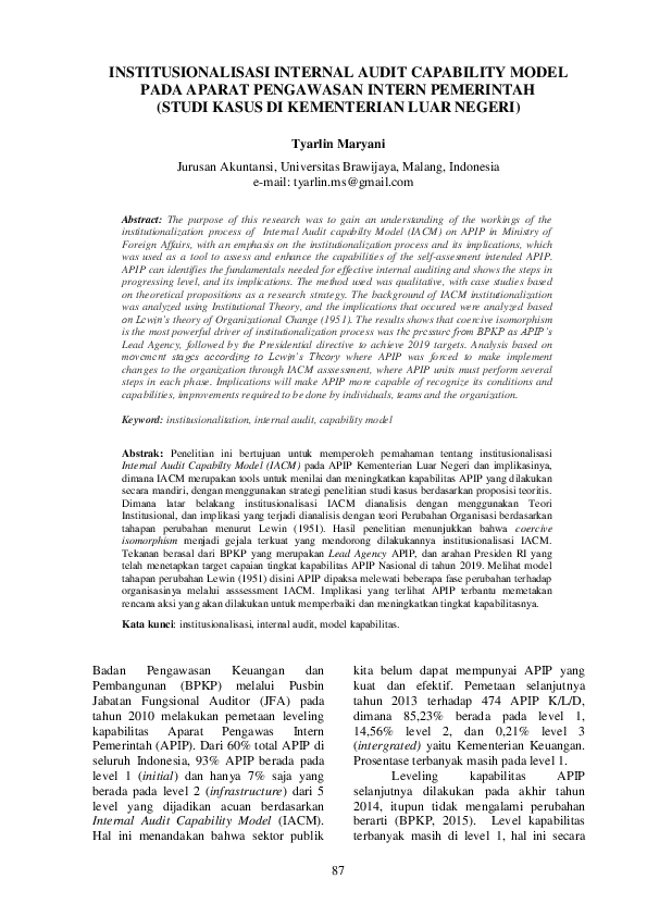 (PDF) Institusionalisasi Internal Audit Capability Model Pada Aparat Pengawasan Intern ...