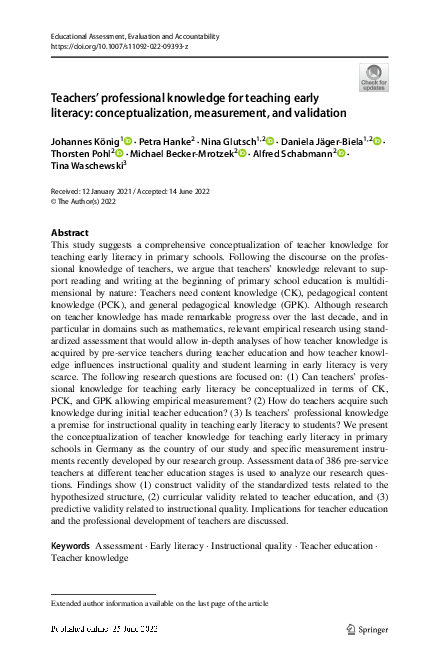 (PDF) Teachers’ professional knowledge for teaching early literacy ...