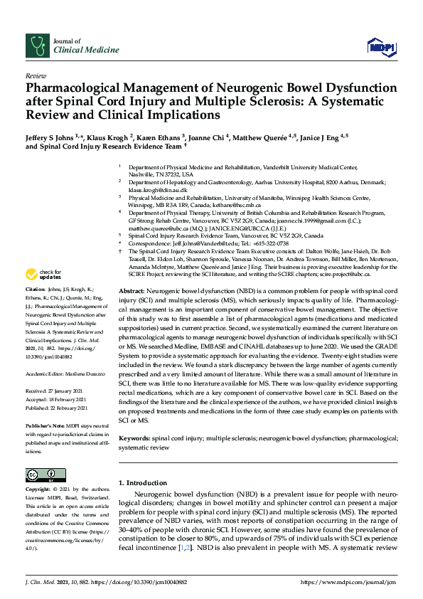 (PDF) Pharmacological Management of Neurogenic Bowel Dysfunction after ...