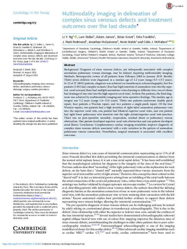 (PDF) Multimodality imaging in delineation of complex sinus venosus ...