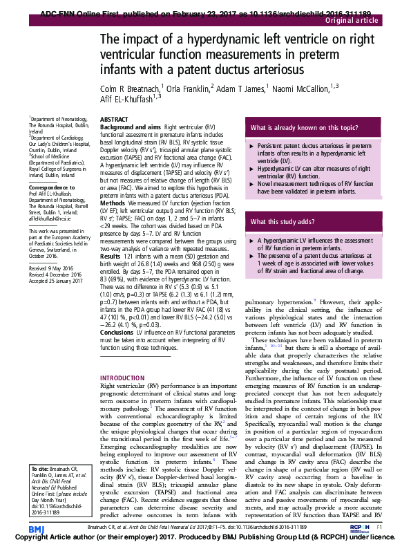 (PDF) The impact of a hyperdynamic left ventricle on right ventricular ...