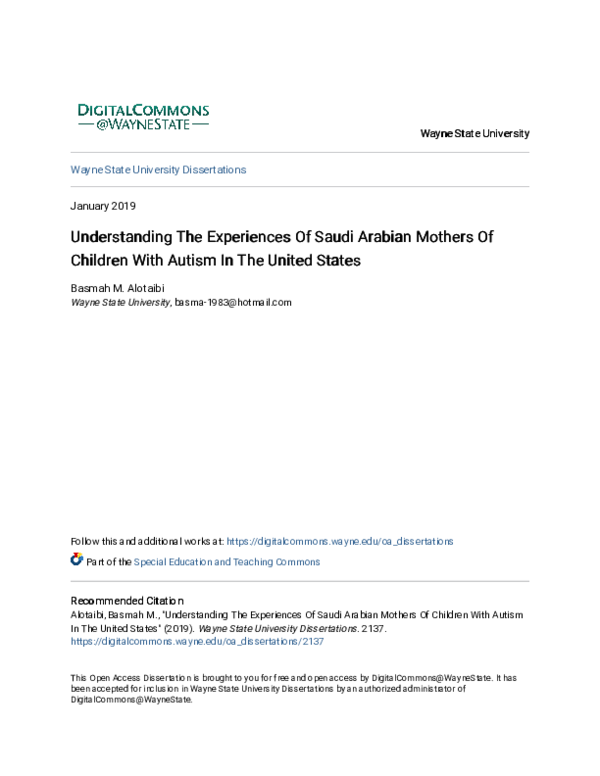 (PDF) Understanding The Experiences Of Saudi Arabian Mothers Of ...