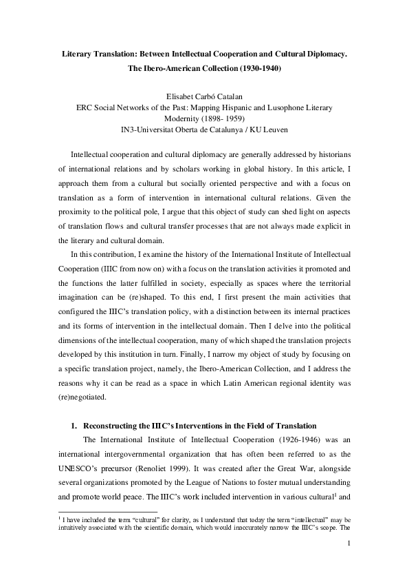 (PDF) Literary translation: Between intellectual cooperation and ...