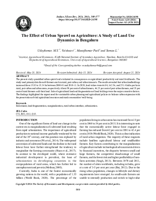 (PDF) The Effect of Urban Sprawl on Agriculture: A Study of Land Use ...