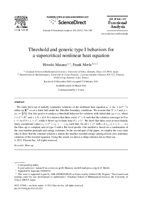 (PDF) Threshold and generic type I behaviors for a supercritical ...