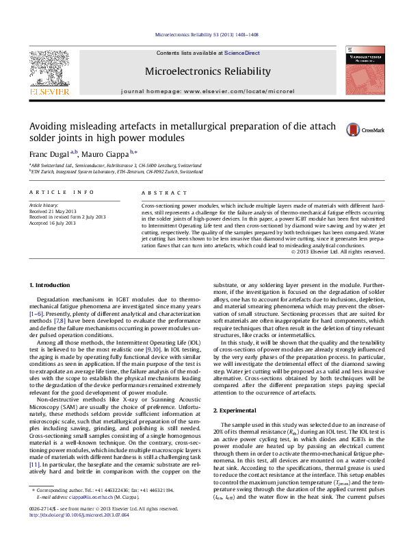 (PDF) Avoiding misleading artefacts in metallurgical preparation of die attach solder joints in ...