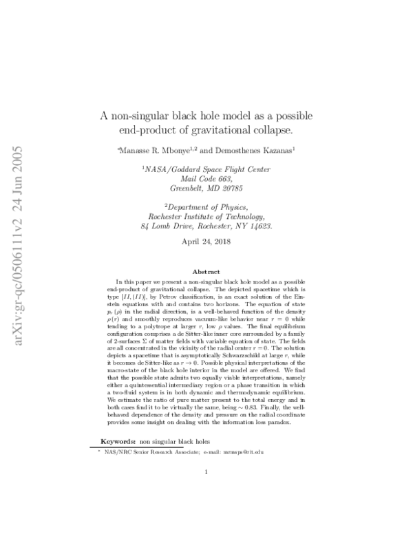 (PDF) Nonsingular black hole model as a possible end product of ...