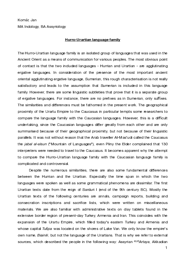 (PDF) Hurrian and Urartian