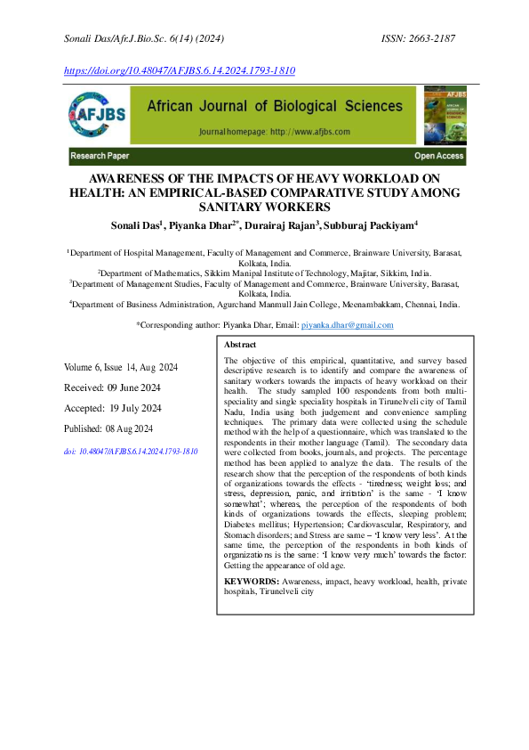 (PDF) African AWARENESS OF THE IMPACTS OF HEAVY WORKLOAD ON
