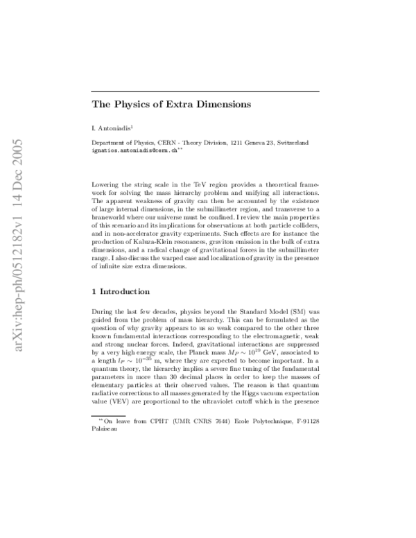 (PDF) The Physics of Extra Dimensions