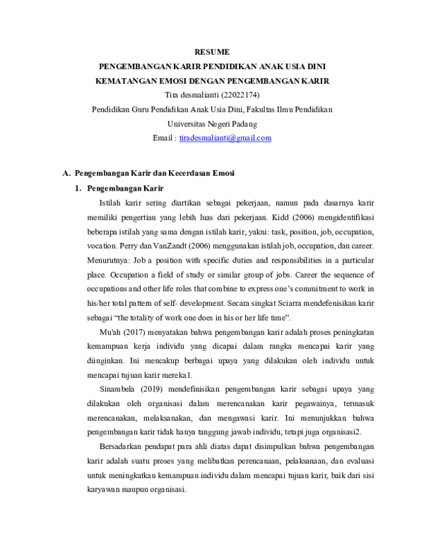 (PDF) KEMATANGAN EMOSI DENGAN PENGEMBANGAN KARIR