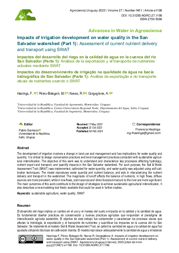 (PDF) Impacts of irrigation development on water quality in the San Salvador watershed (Part 1 ...