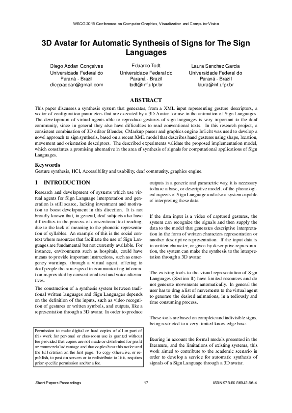 (PDF) 3D avatar for automatic synthesis of signs for the sign languages