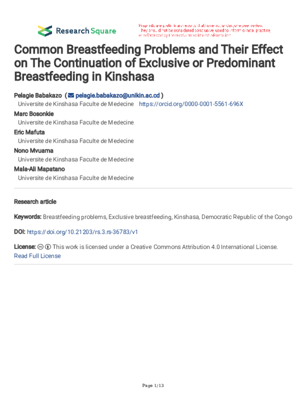 (PDF) Common Breastfeeding Problems and Their Effect on The ...