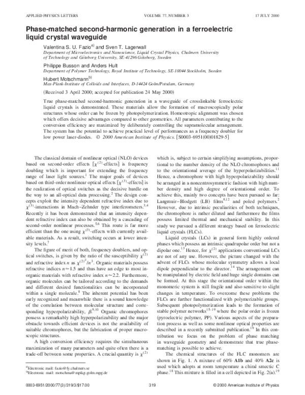 (PDF) Phase-matched second-harmonic generation in a ferroelectric liquid crystal waveguide ...