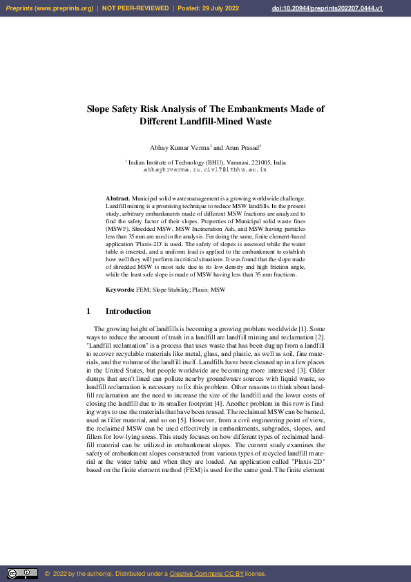 (PDF) Slope Safety Risk Analysis of The Embankments Made of Different ...