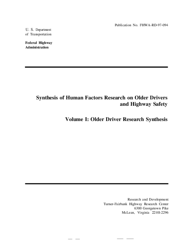 (PDF) Synthesis of Human Factors Research on Older Drivers and Highway ...
