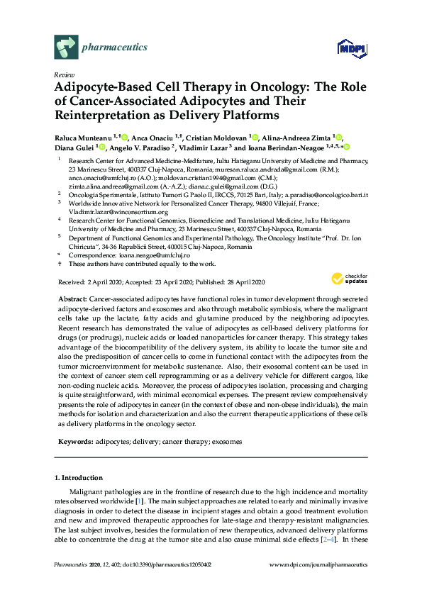 (PDF) Adipocyte-Based Cell Therapy in Oncology: The Role of Cancer ...