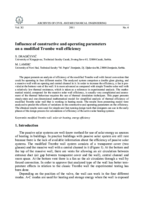 (PDF) Influence of constructive and operating parameters on a modified ...