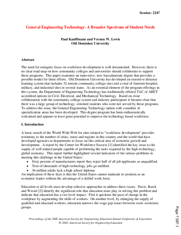 (PDF) General Engineering Technology A Broader Spectrum Of Student Needs