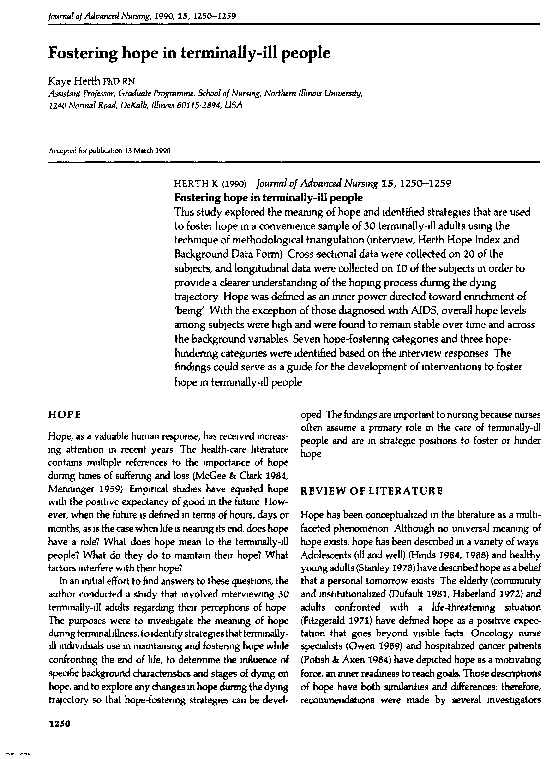 (PDF) Fostering hope in terminally‐ill people