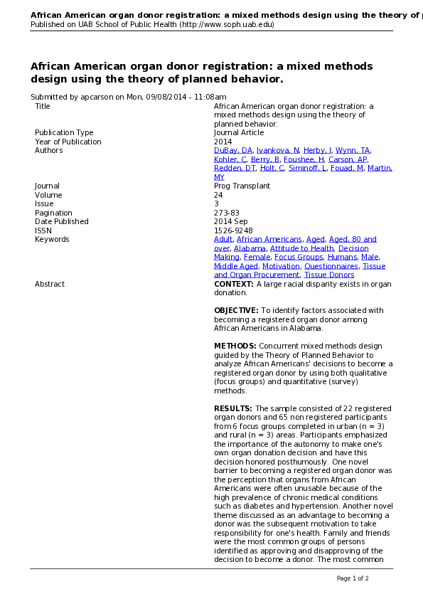 (PDF) African American Organ Donor Registration: A Mixed Methods Design ...