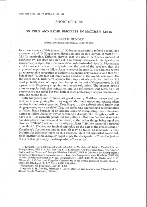 (PDF) On True and False Disciples in Matthew 8:18-22