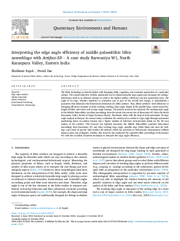 (PDF) Interpreting the edge angle efficiency of middle palaeolithic lithic assemblage with ...