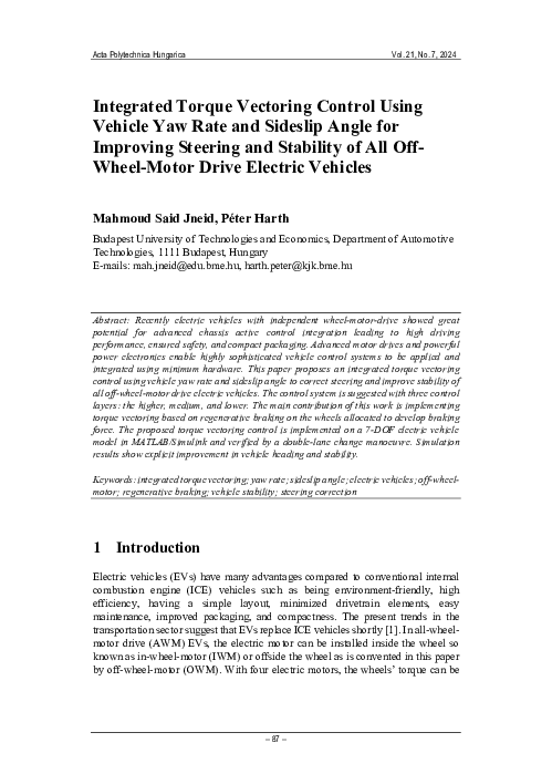 (PDF) Integrated Torque Vectoring Control Using Vehicle Yaw Rate and Sideslip Angle for ...