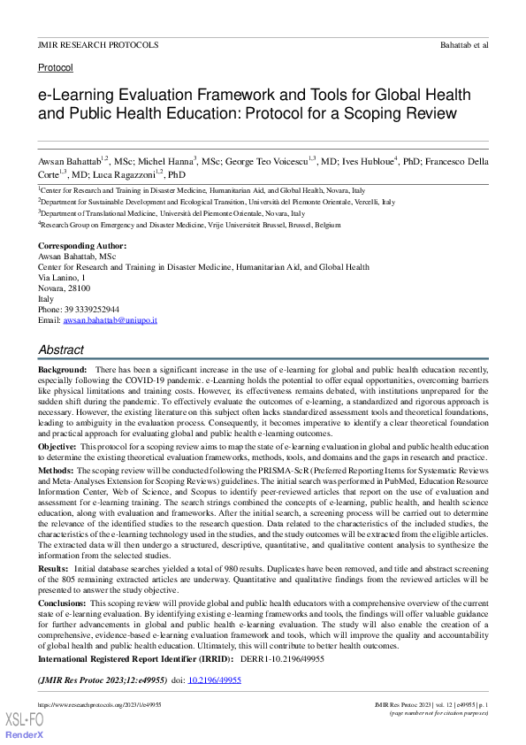 (PDF) e-Learning Evaluation Framework and Tools for Global Health and ...