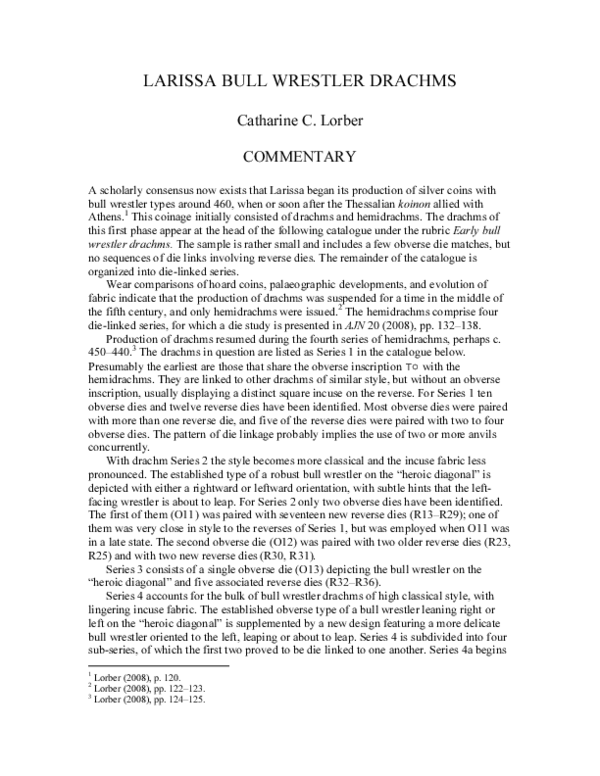 (PDF) LARISSA BULL WRESTLER DRACHMS | Catharine Lorber - Academia.edu