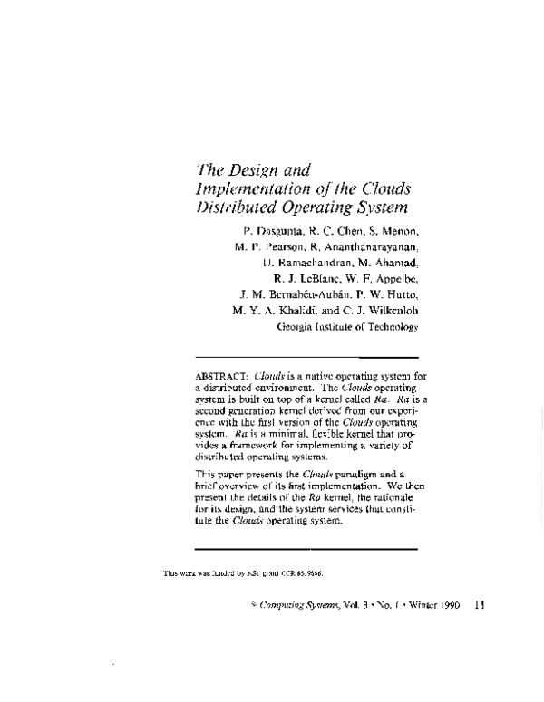 (PDF) Designing and Implementing the Clouds Distributed OS